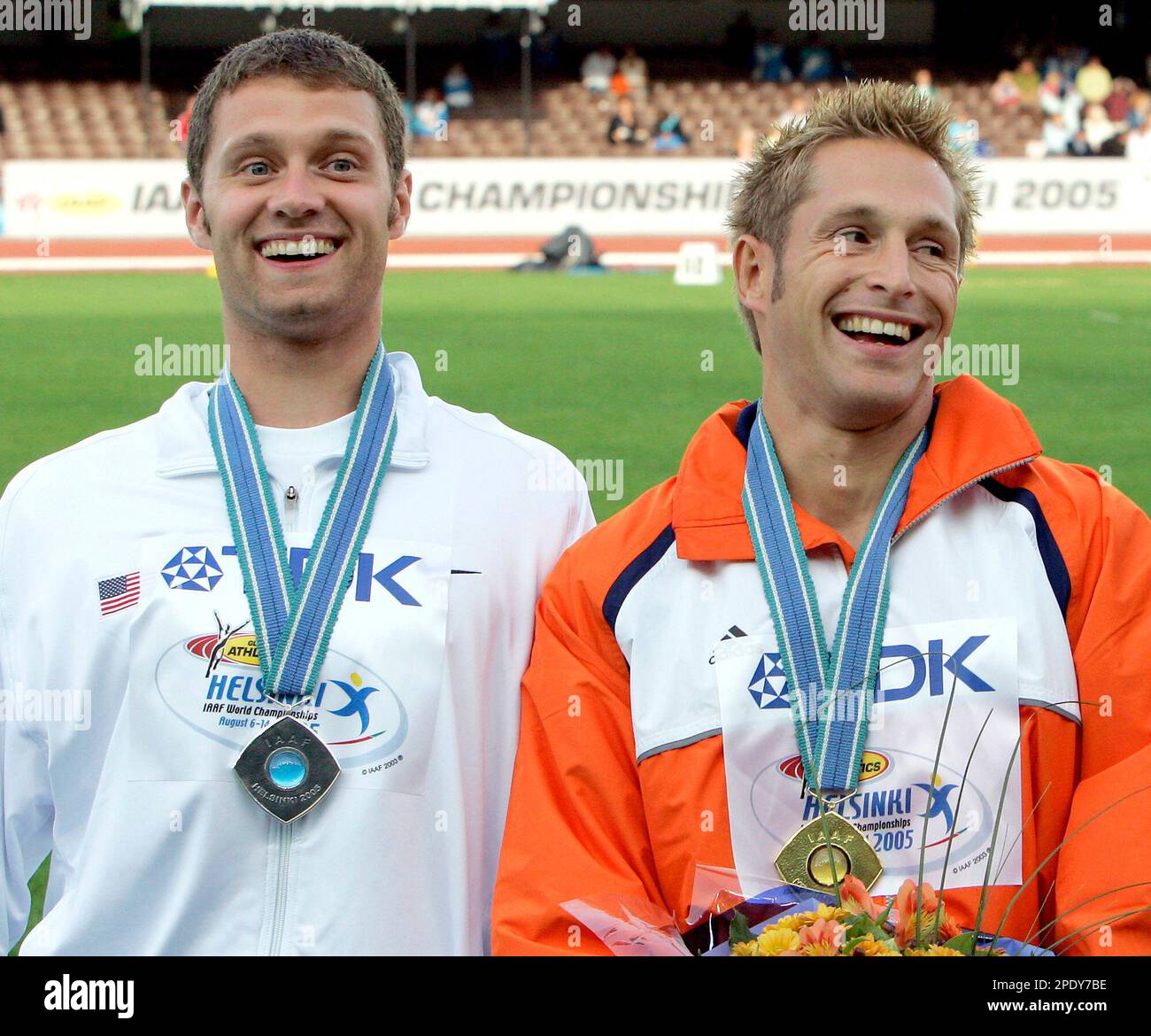 Gold medalist Rens Blom of the Netherlands, right, and Brad Walker of ...