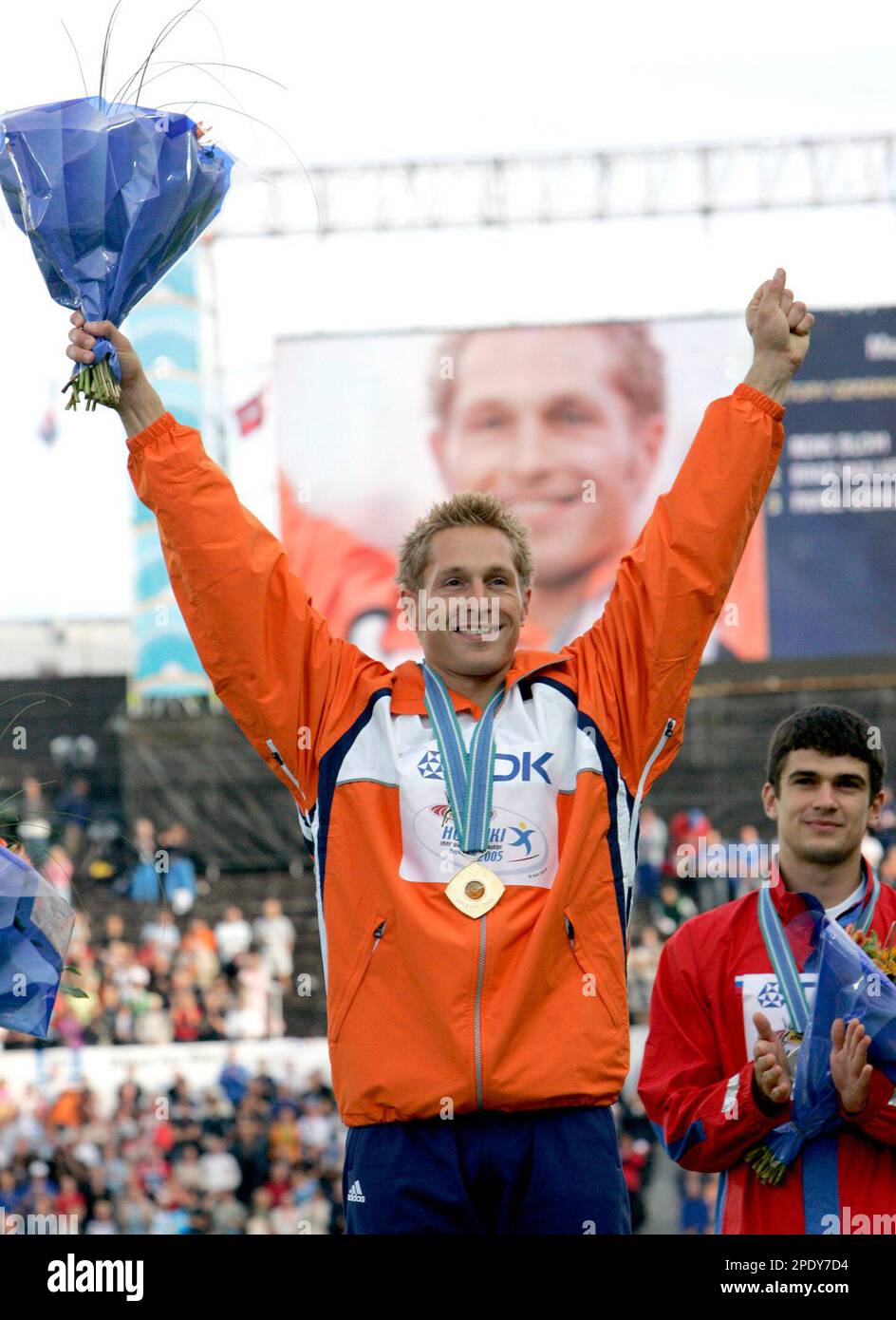 Gold medalist Rens Blom of the Netherlands smiles during the medal ...