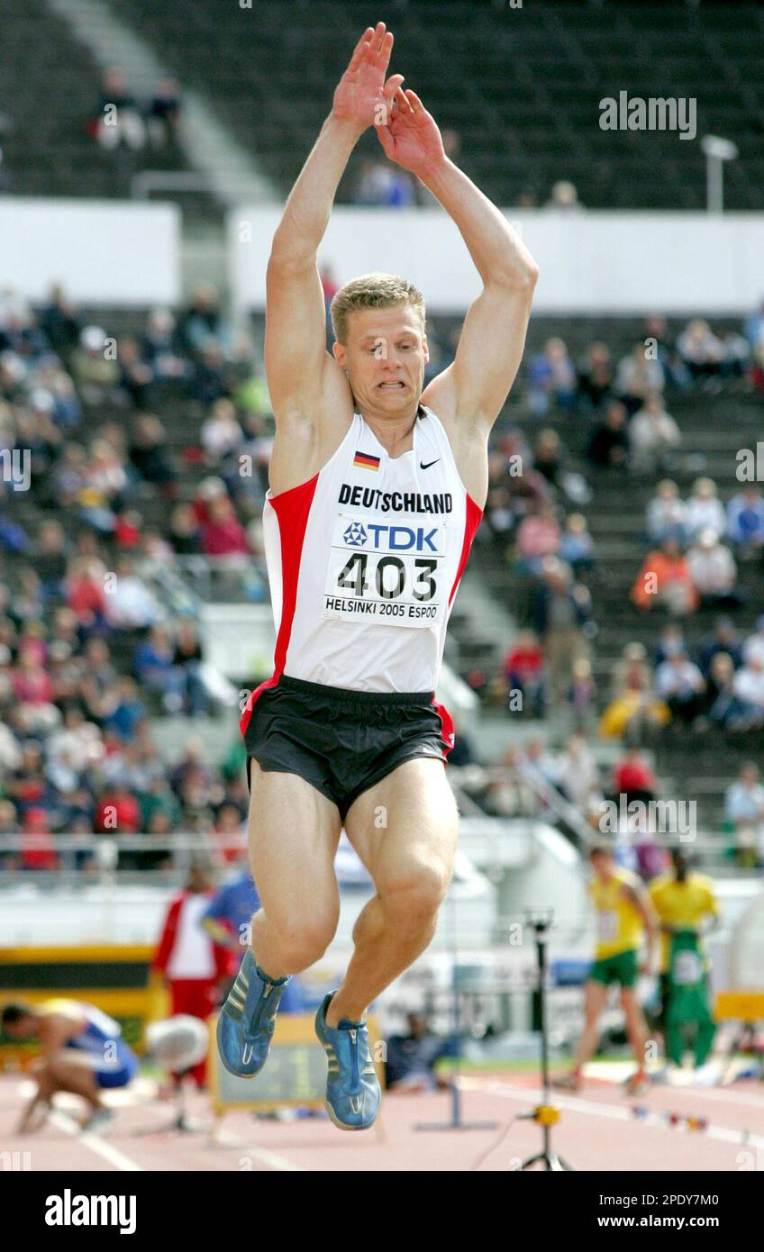 Nils Winter of Germany competes in Men's long jump qualifying at the ...
