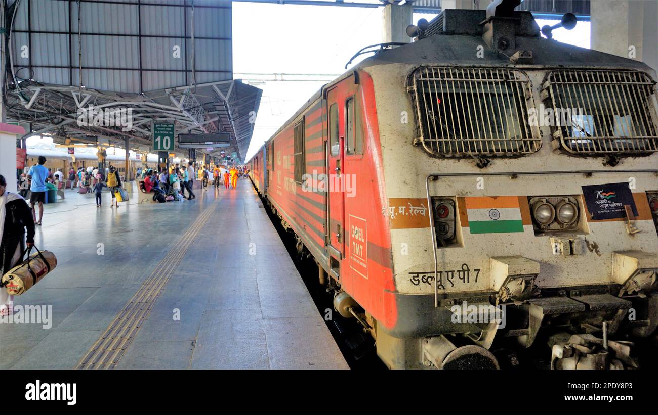 Chennai,Tamilnadu,India-December 29 2022: View of engine of trains stationed at Chennai Central ...