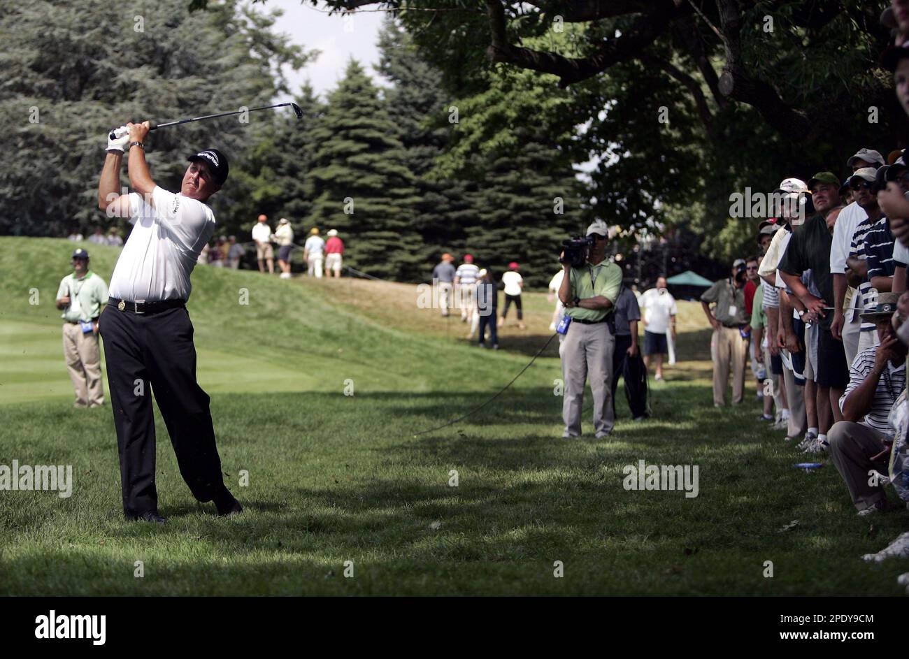 Phil Mickelson plays his second shot to the 6th hole from the 17th ...