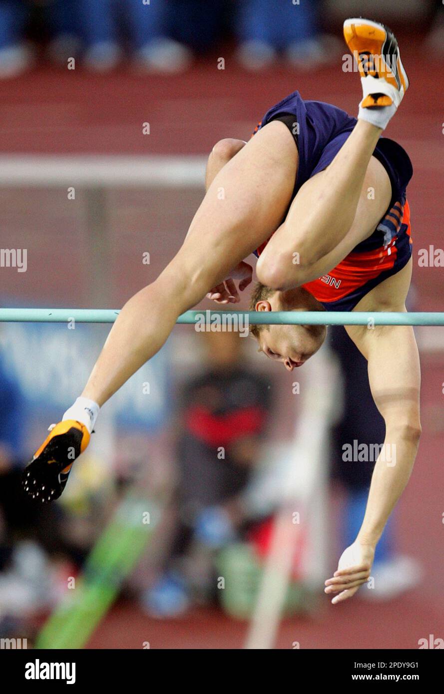 Rens Blom of the Netherlands clears the bar on his way to winning the ...