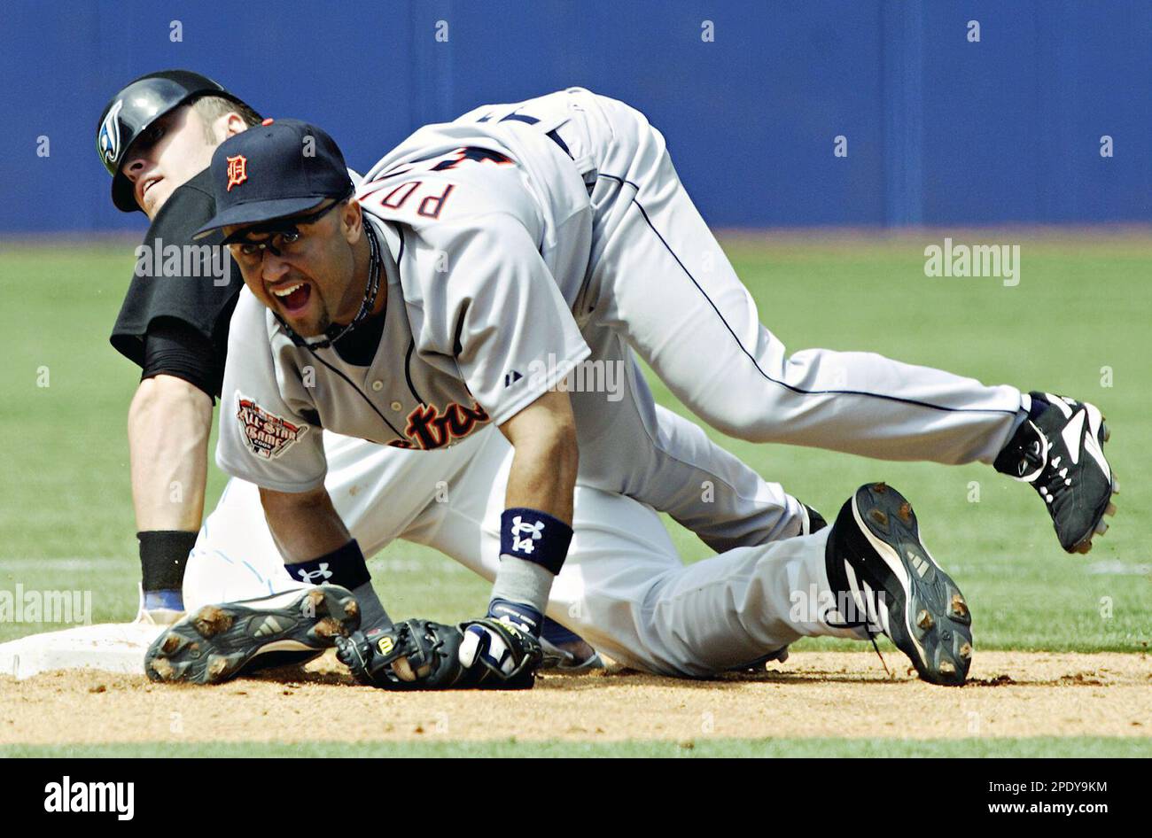 Detroit Tigers second baseman Placido Polanco reacts after tagging out ...