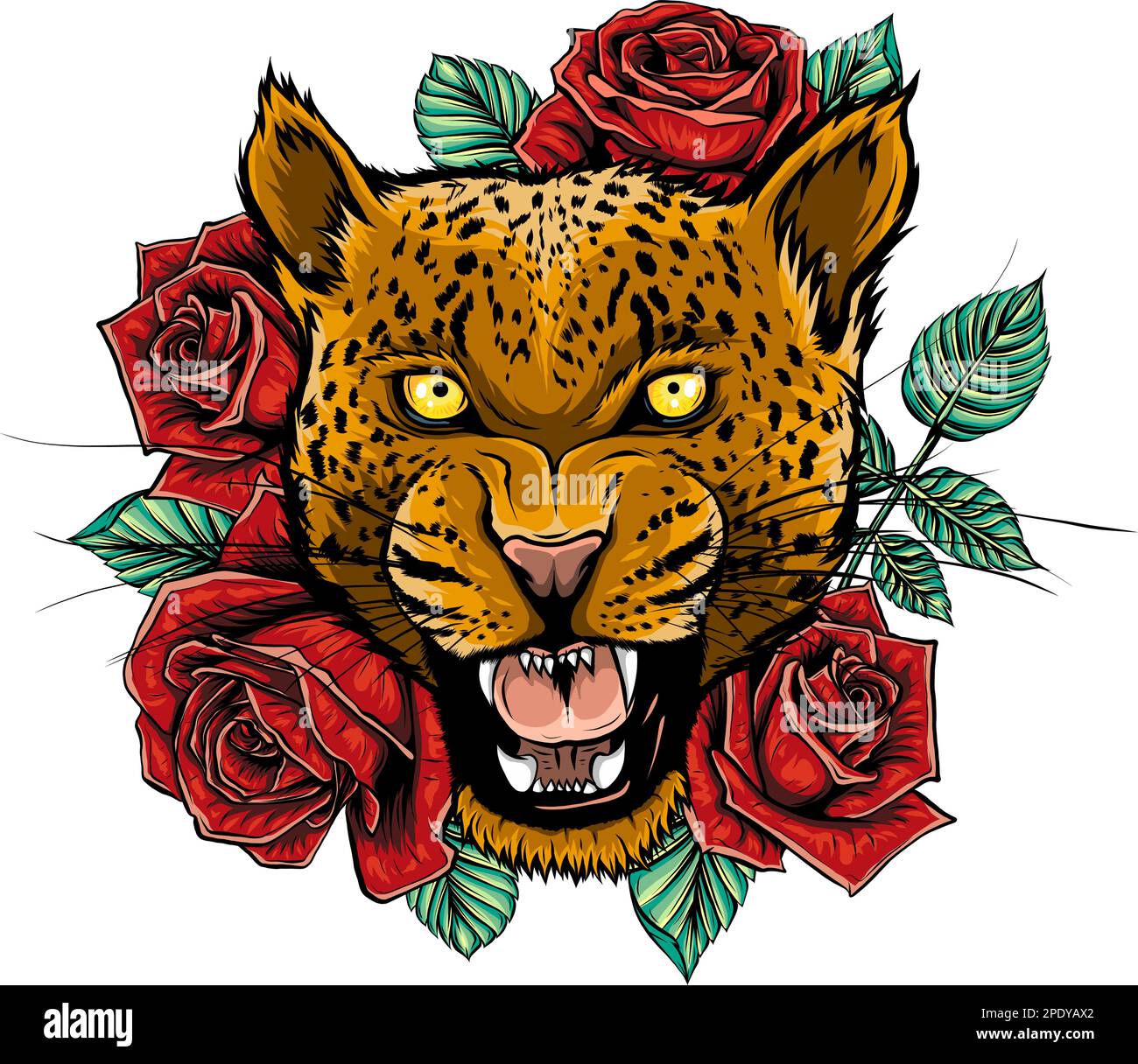 leopard head with roses vector illustration Stock Vector Image & Art ...