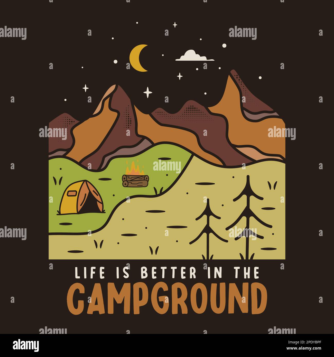 Camping adventure t-shirt print. Campground logo badge vector design ...