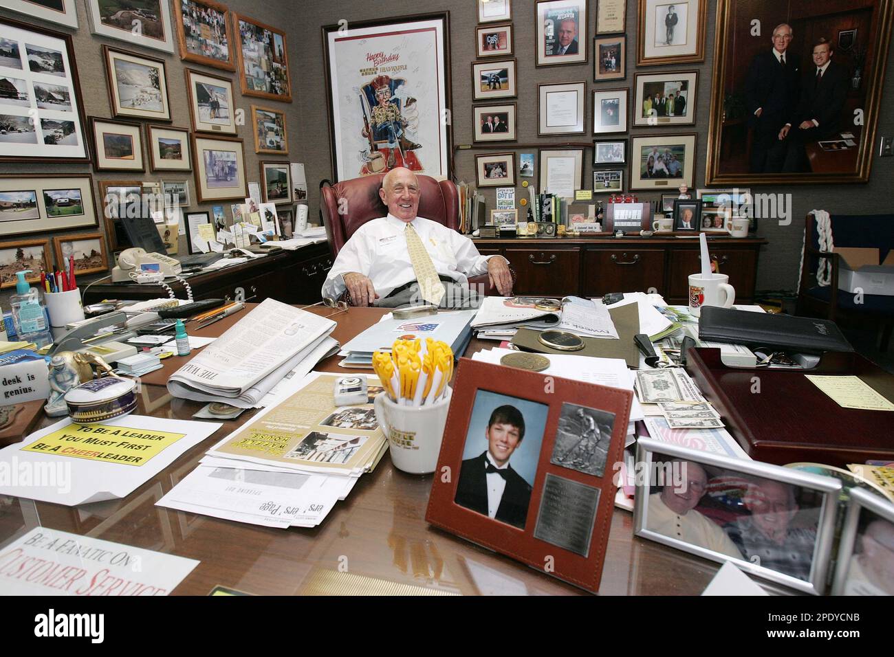 Waffle House founder Joe Rogers is surrounded by memorabilia in his ...