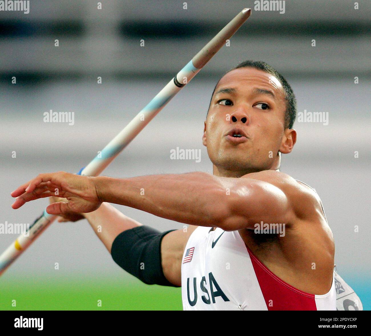 Bryan Clay of the USA in action during the Decathlon javelin at the ...