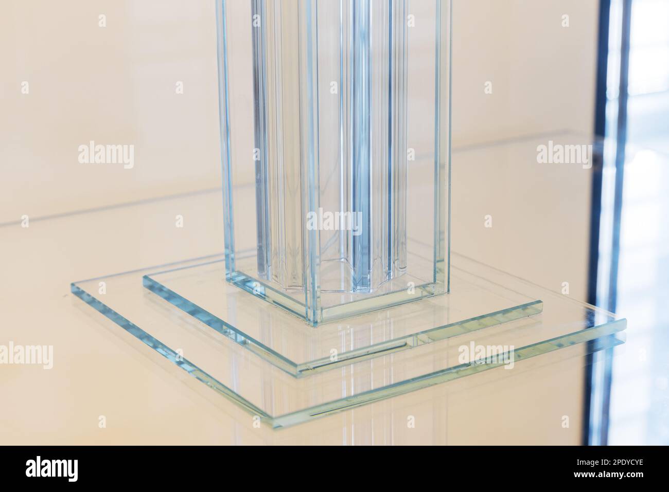 Transparent stand made of square and rectangle details. Abstract glass ...