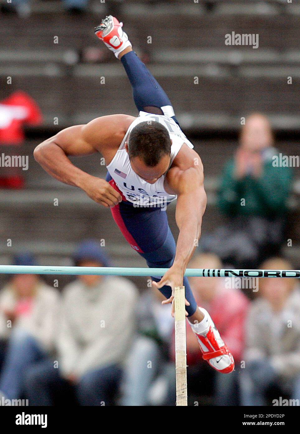 Bryan Clay of the United States attempts a clearance during the ...