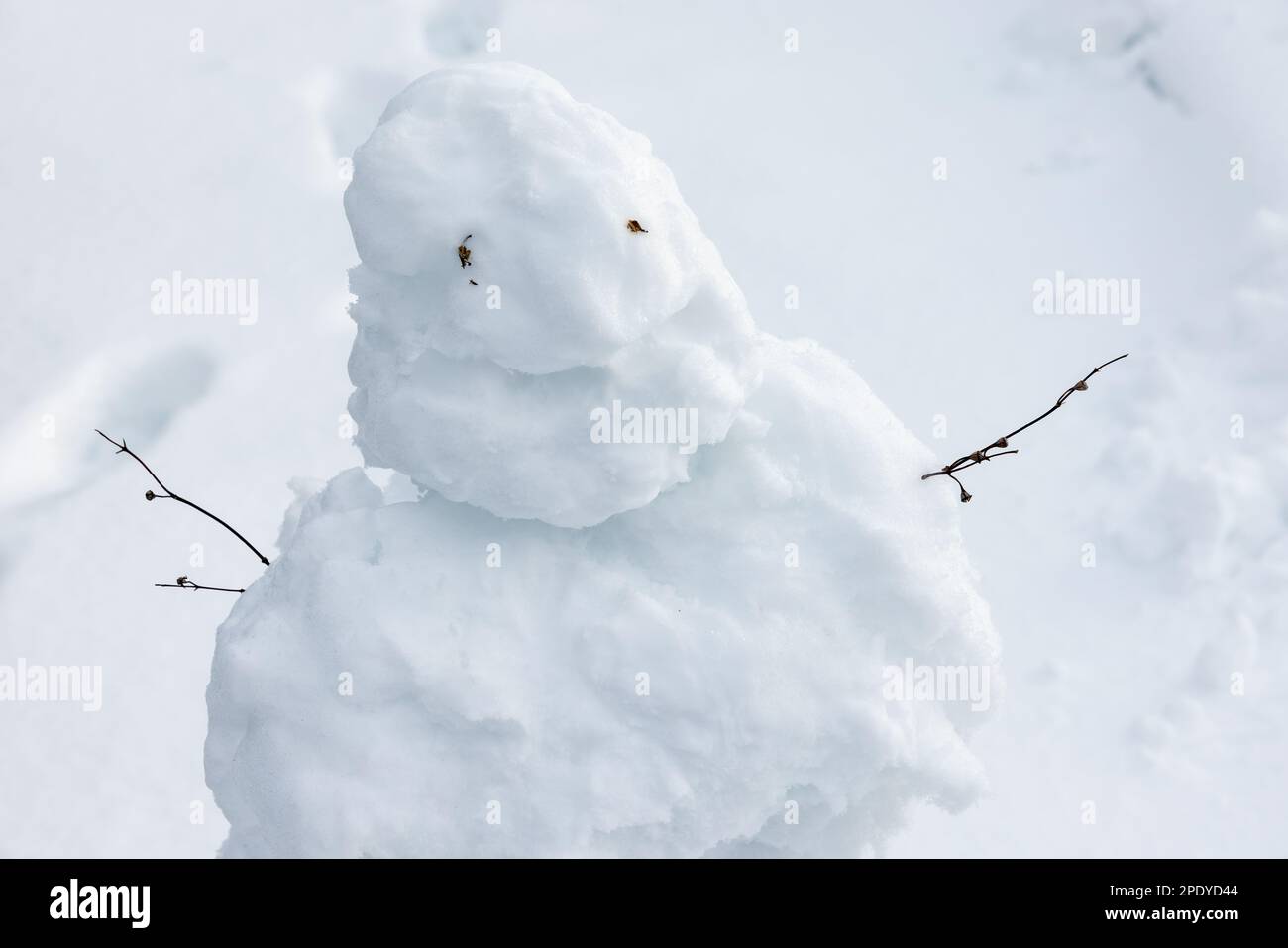 Cute snowman over white snowdrift background, close up photo Stock ...