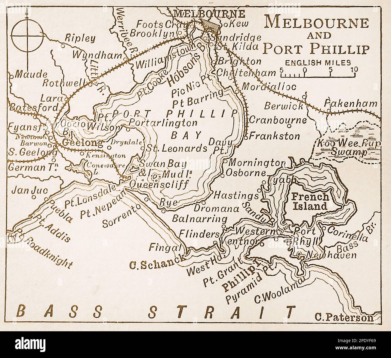 A late 19th century map of Melbourne, Port Phillip and surrounding ...