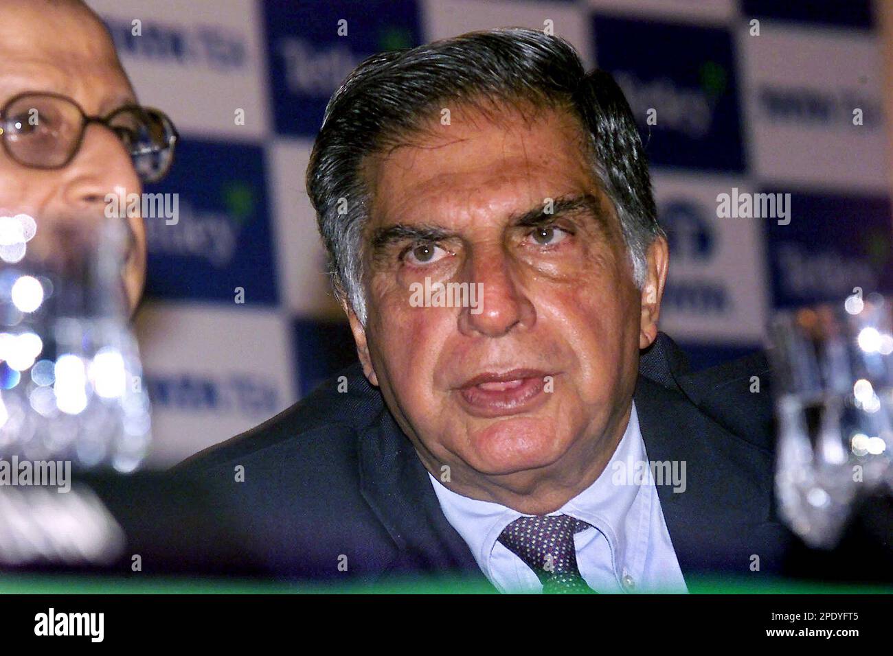 Chairman of Tata Tea Ltd. Ratan Tata, right, talks to Tata Tea Board ...