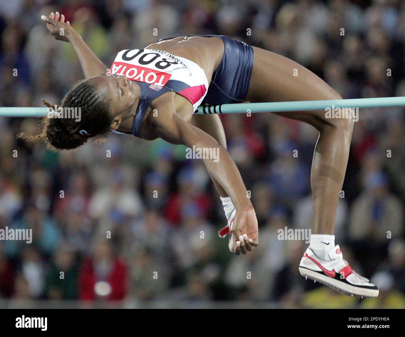 Chaunte Howard of the US clears the bar on her way to winning the ...
