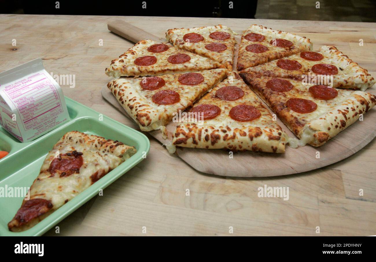 Max Pizza, a healthier pizza, is photographed on a school cafereria ...