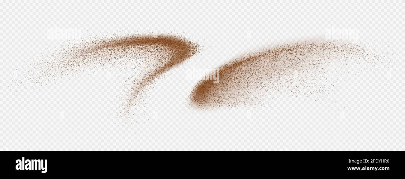 Flying coffee or chocolate powder, dust particles in motion, ground ...