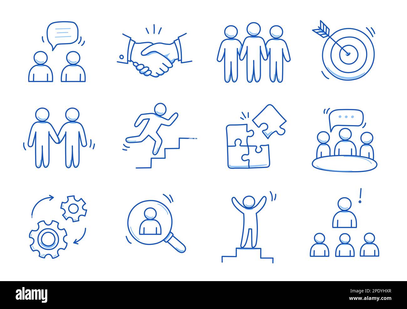 Doodle business team icon set. Doodle teamwork people community, office ... Doodle business team icon set. Doodle teamwork people community, office ...