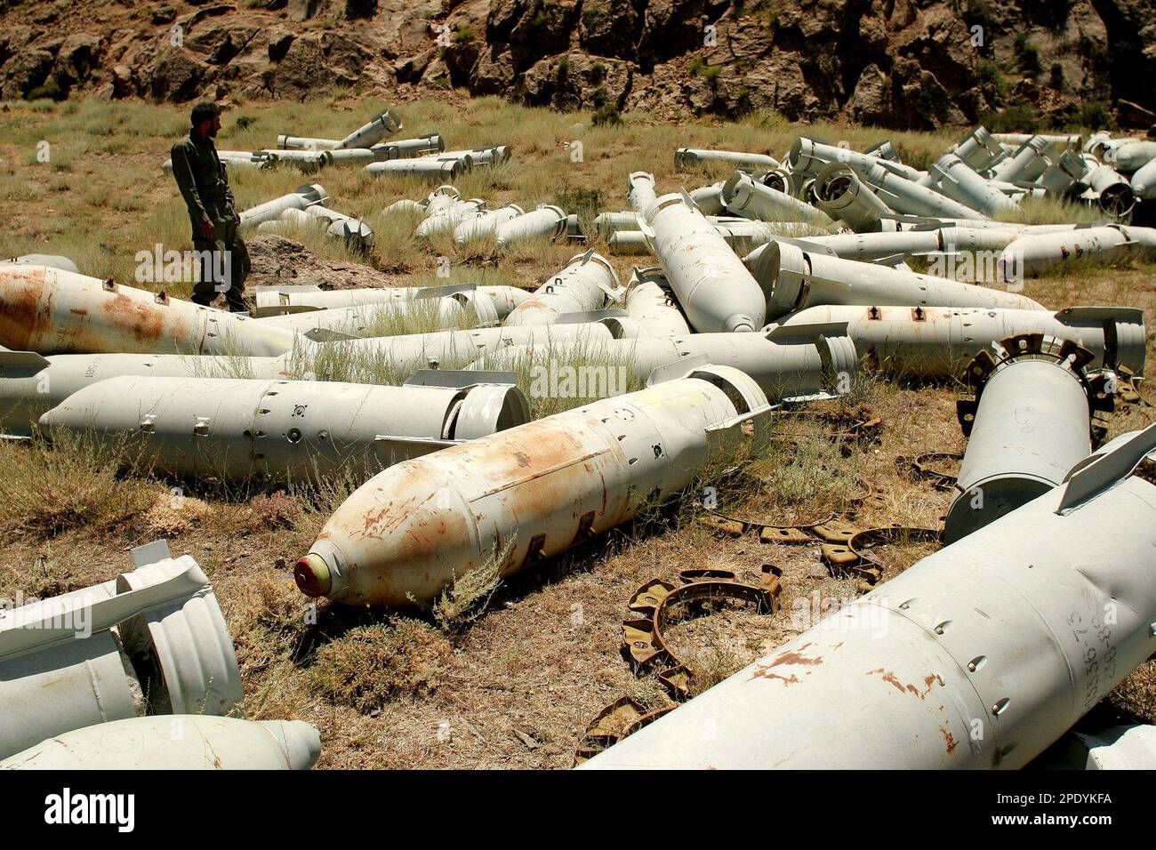 An Afghan soldier walks in a field where some 360 Russian-made bombs ...