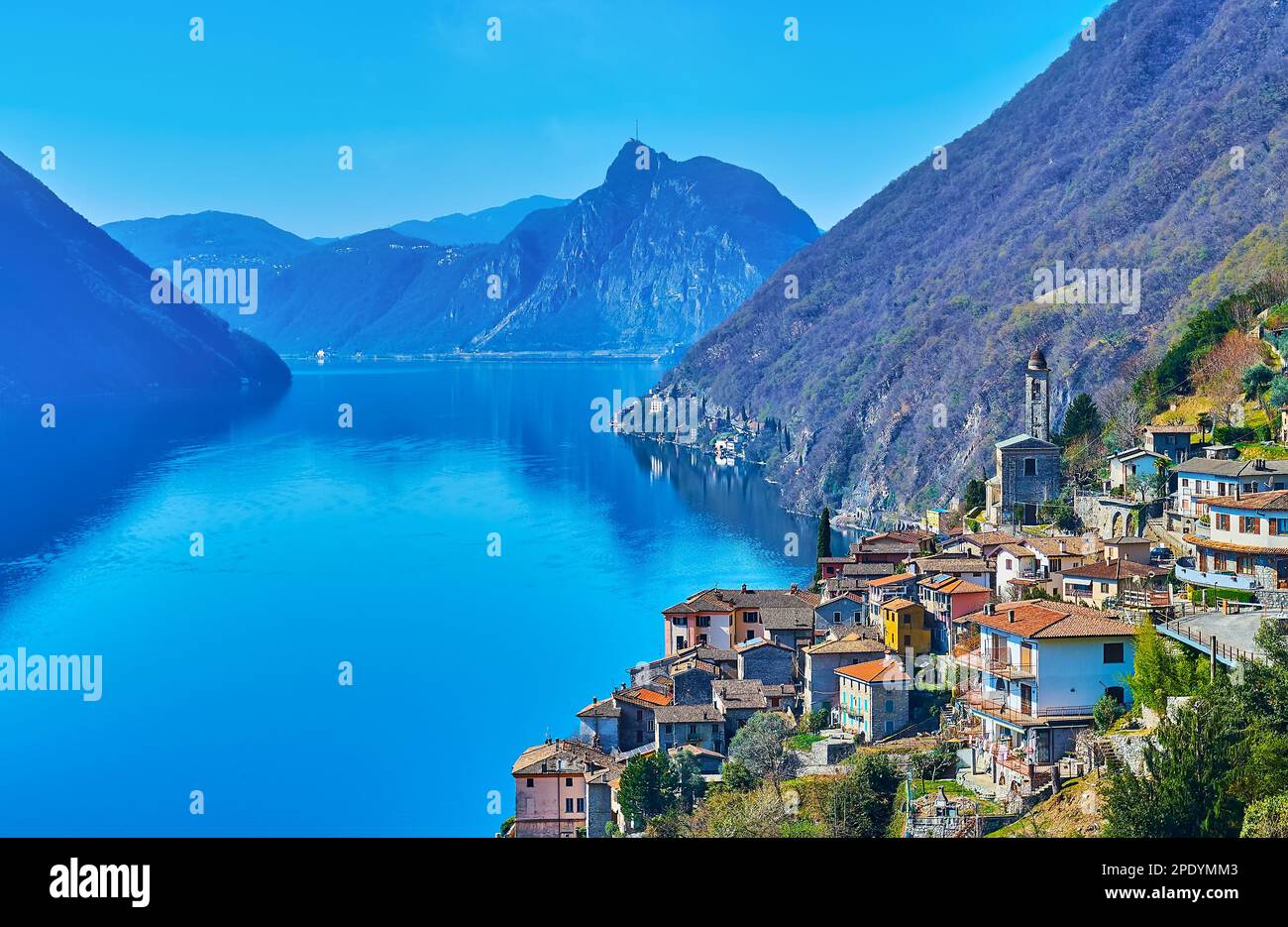 Albogasio Superiore settlement of Valsolda on the Alpine slope against ...