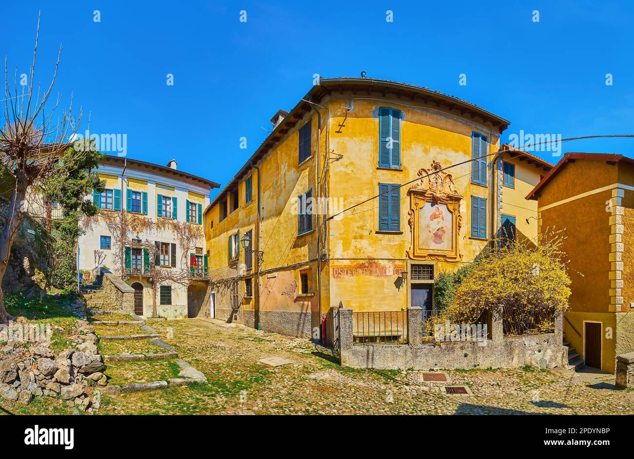 Panorama of historic Piazza Rusciett with old houses, preserved ...