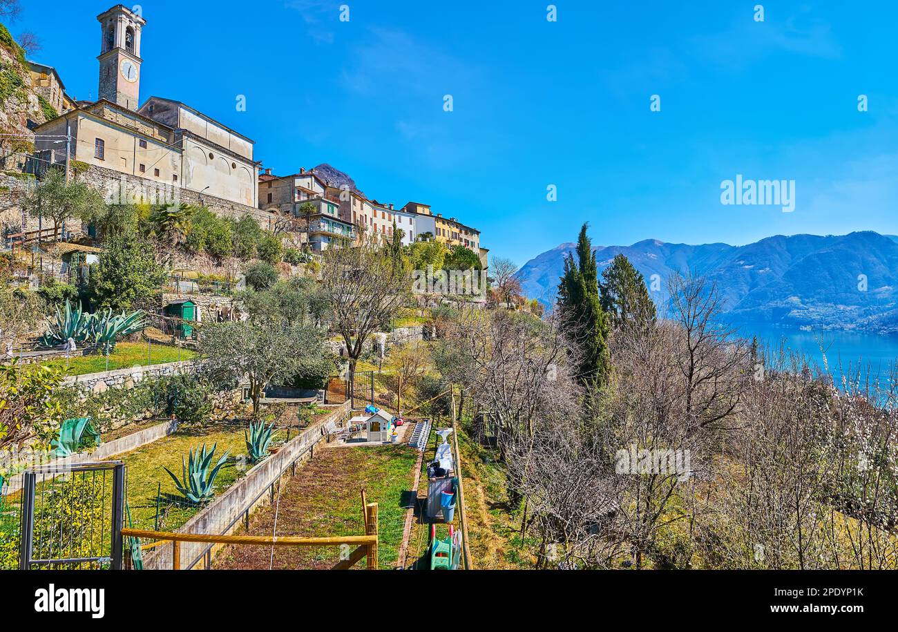 The terrace gardens of Castello and medieval San Martino Church atop ...