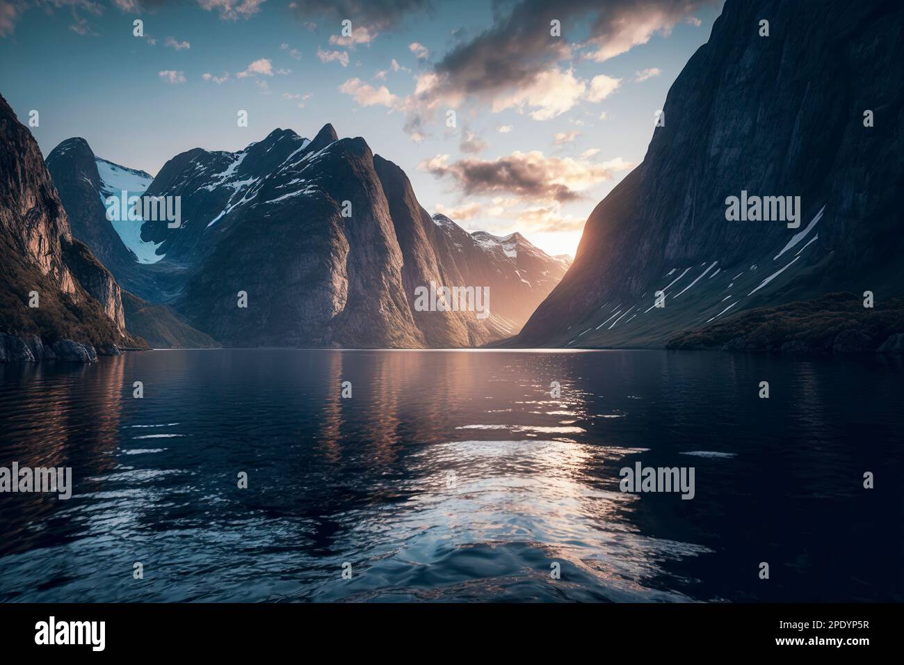 Norwegian Fjords at Golden Hour: A Picturesque Landscape of Dramatic ...