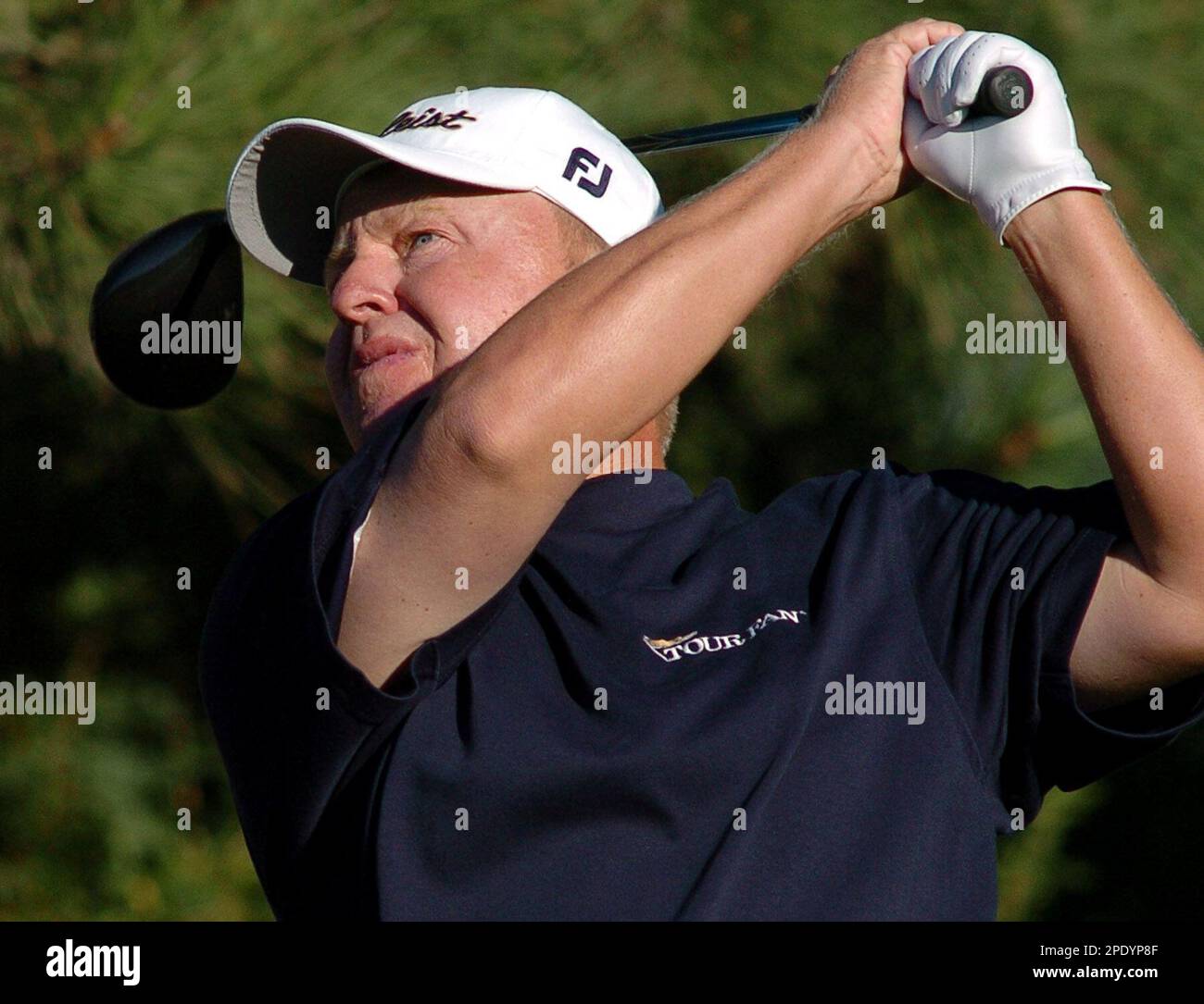First round leader Billy Mayfair, of Scottsdale, Ariz., tees off on the ...