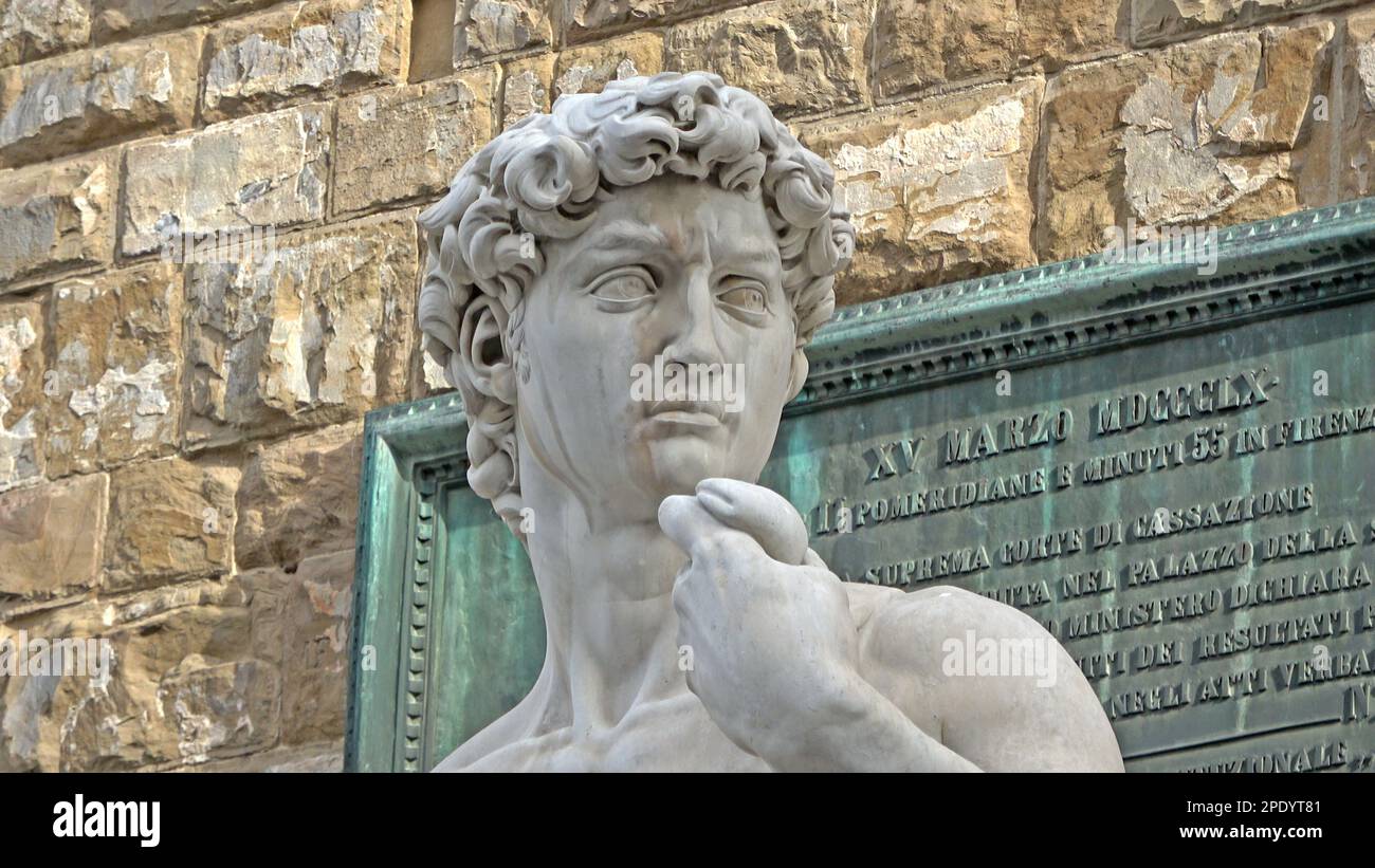 Copy of Statue Of David By Michelangelo In Piazza Della Signoria ...