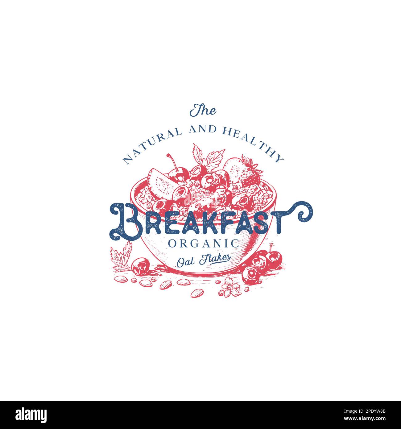 Delicious Oat flakes with raw strawberry Vintage label or logo ...