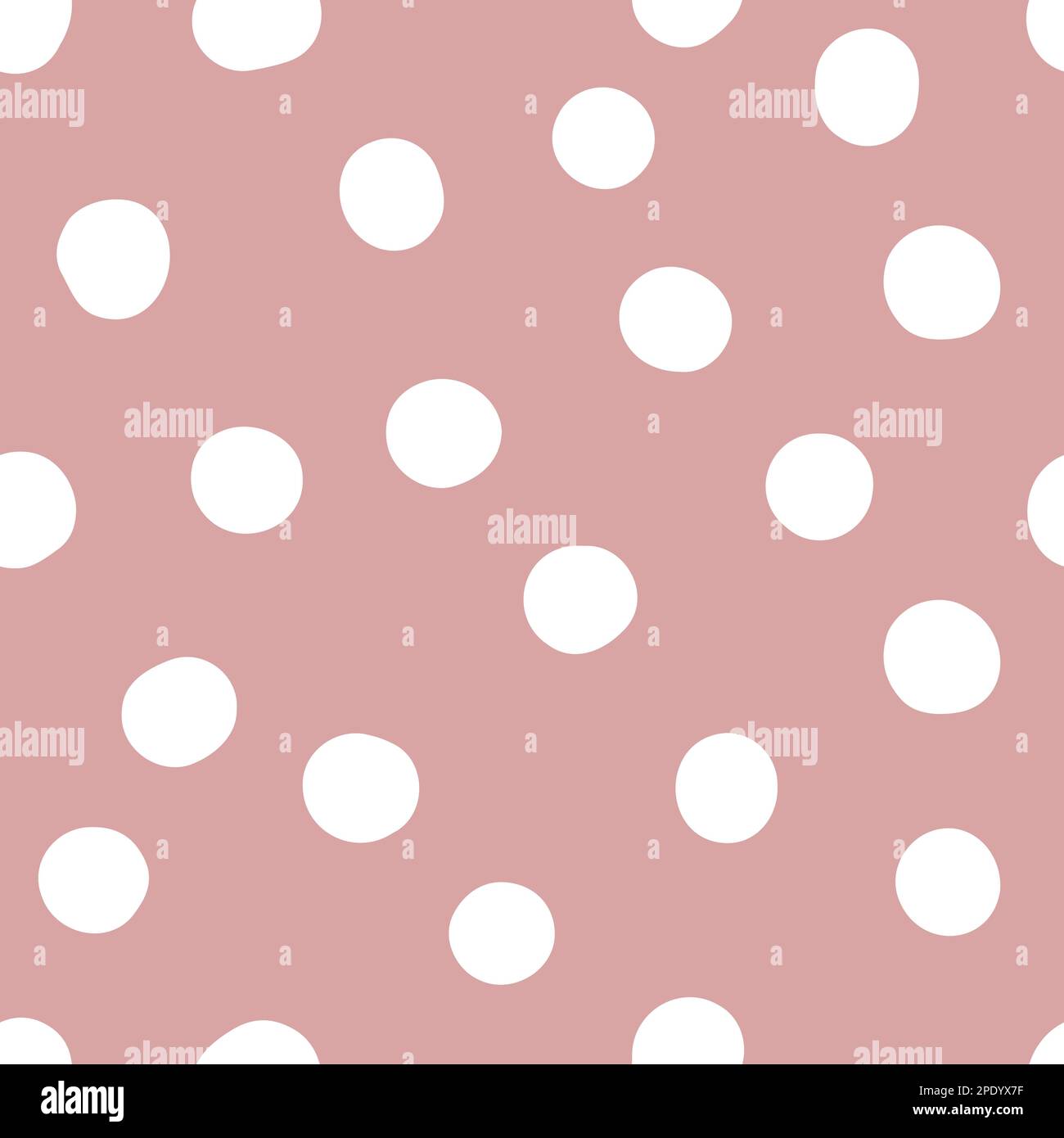 Seamless neutral polka dots pattern. White hand-drawn circles on dusty pink background. Abstract ...