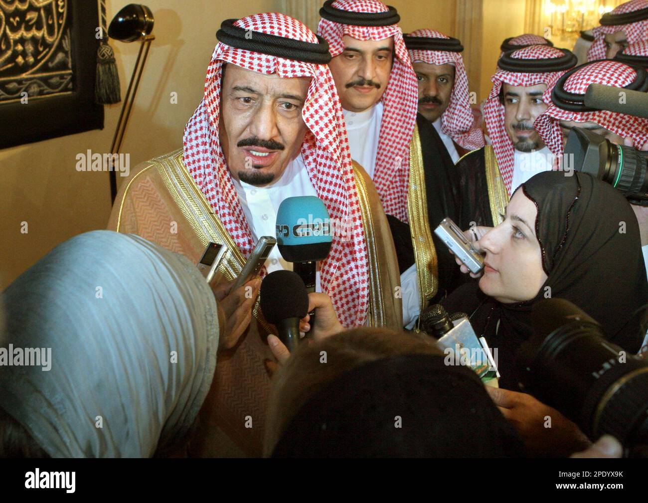 Saudi Prince Salman, the governor of the capital Riyadh, talks to ...