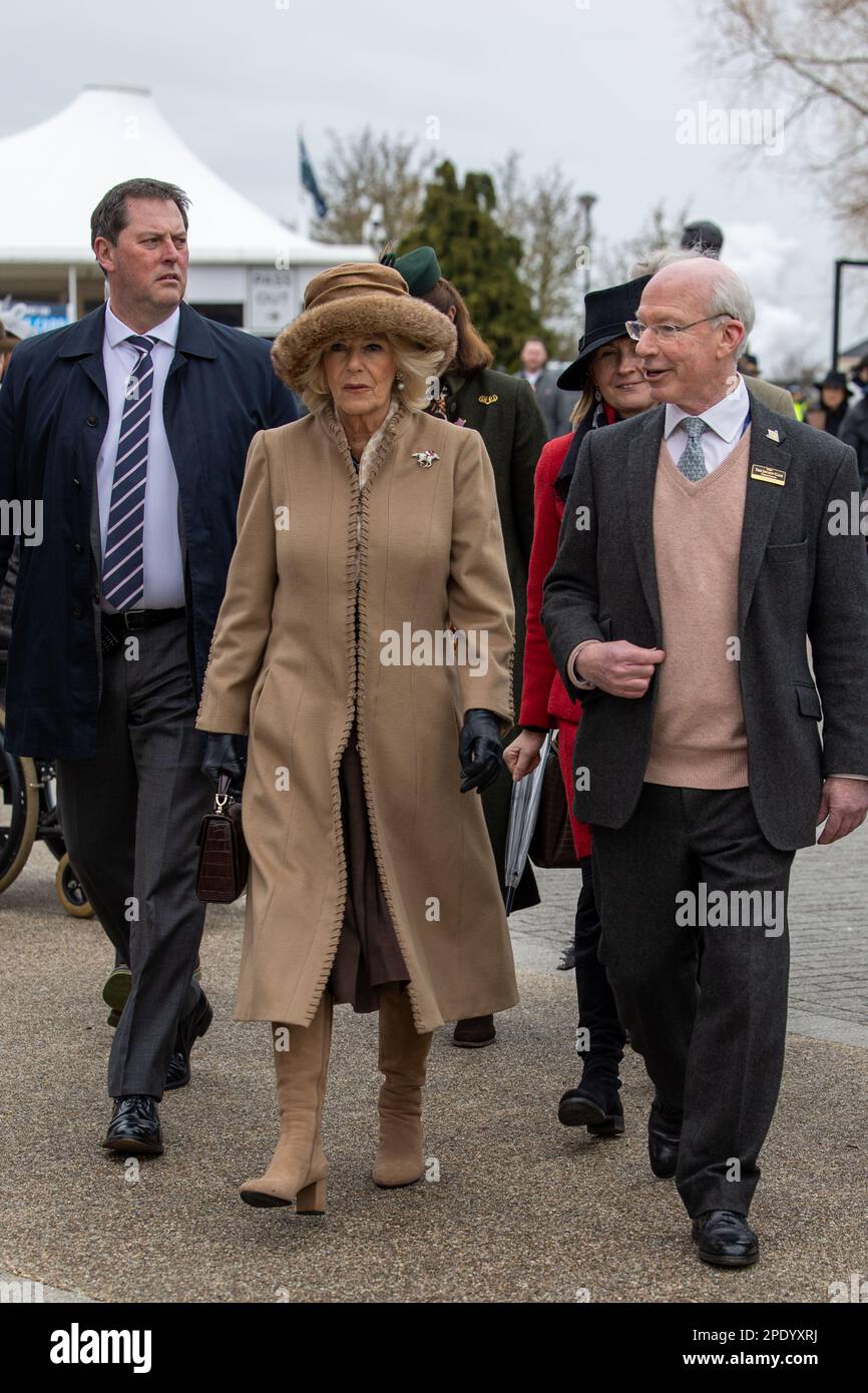 The Queen Consort, with Ian Renton, as she arrives at the Cheltenham ...