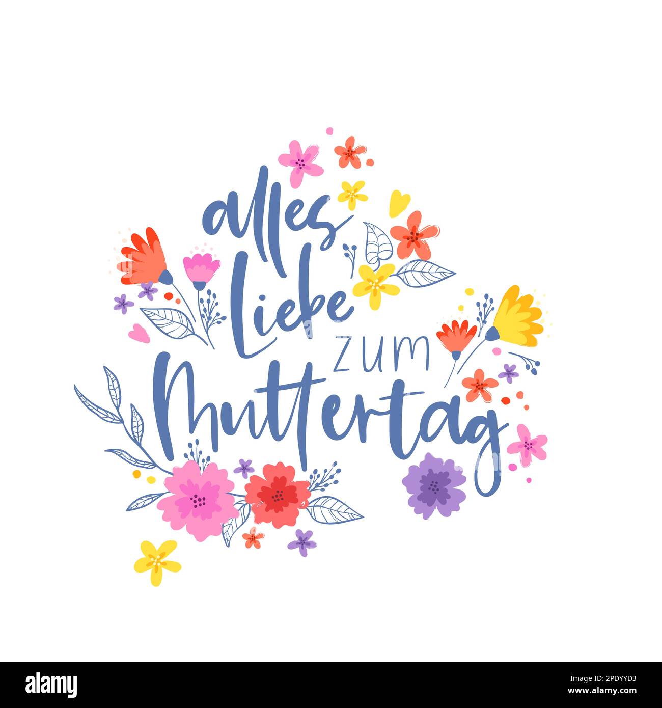 Lovely hand drawn floral wreath, doodle flowers and text in German ...