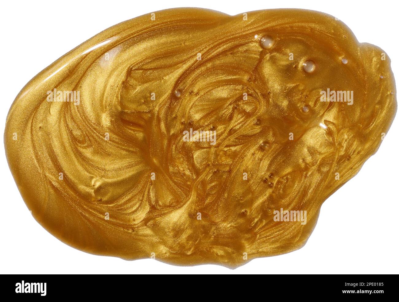 Sample of gold glitter gel with small particles isolated on white ...