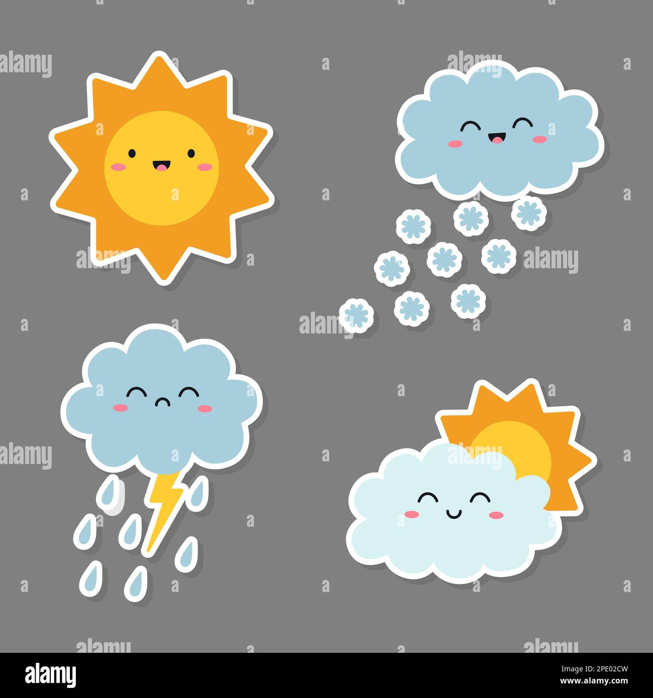 Cute cartoon images of weather conditions. Childrens stickers with ...