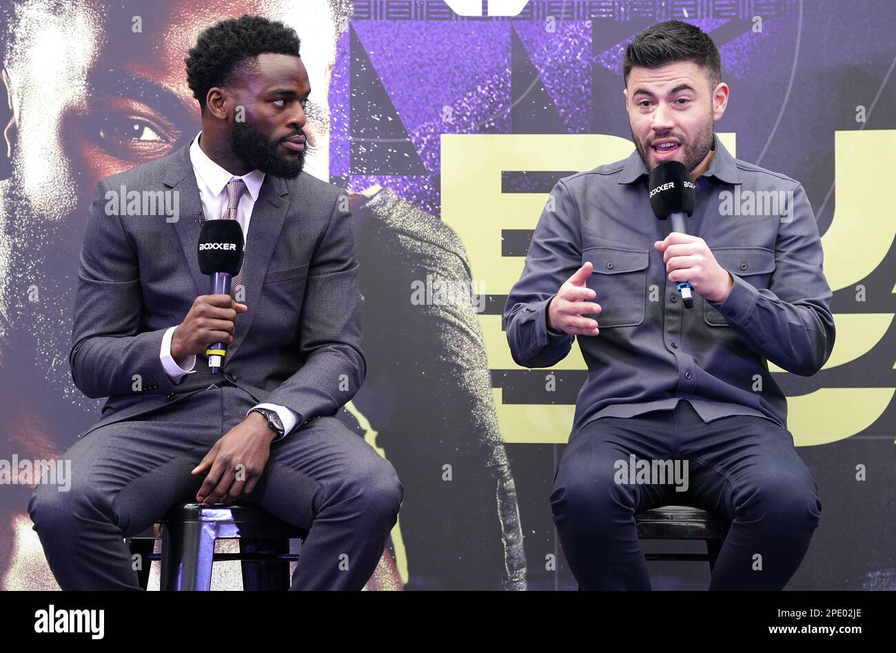 Boxer Joshua Buatsi (left) and boxing promotor Ben Shalom during a ...
