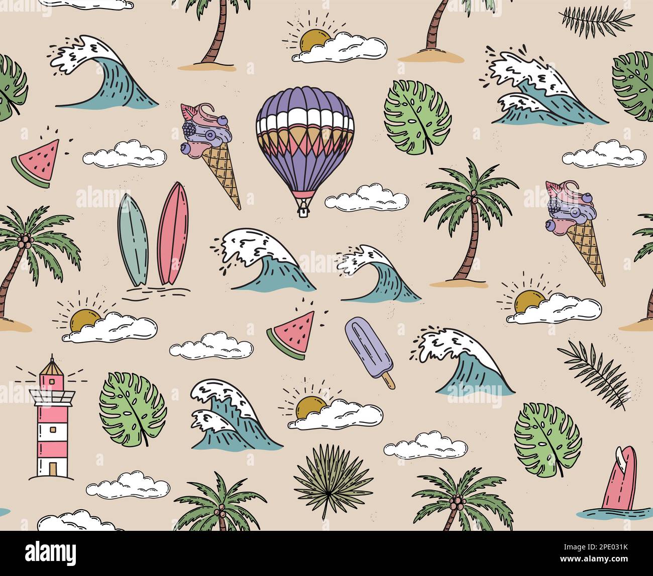 Summer icon set, hand drawn illustration Stock Vector Image & Art - Alamy