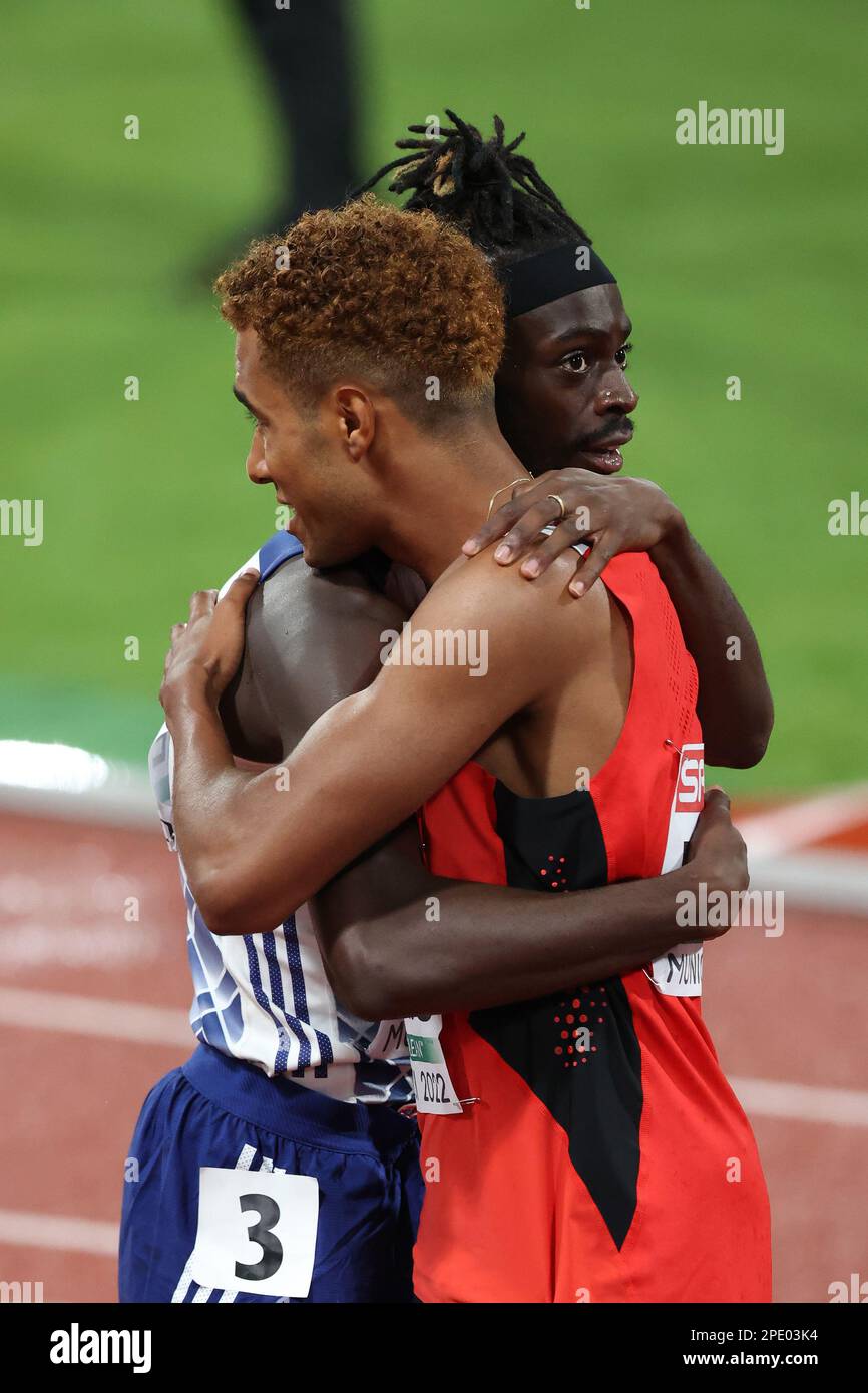 William REAIS &, Ryan ZEZE hugging after the 200m Semi Final at the ...