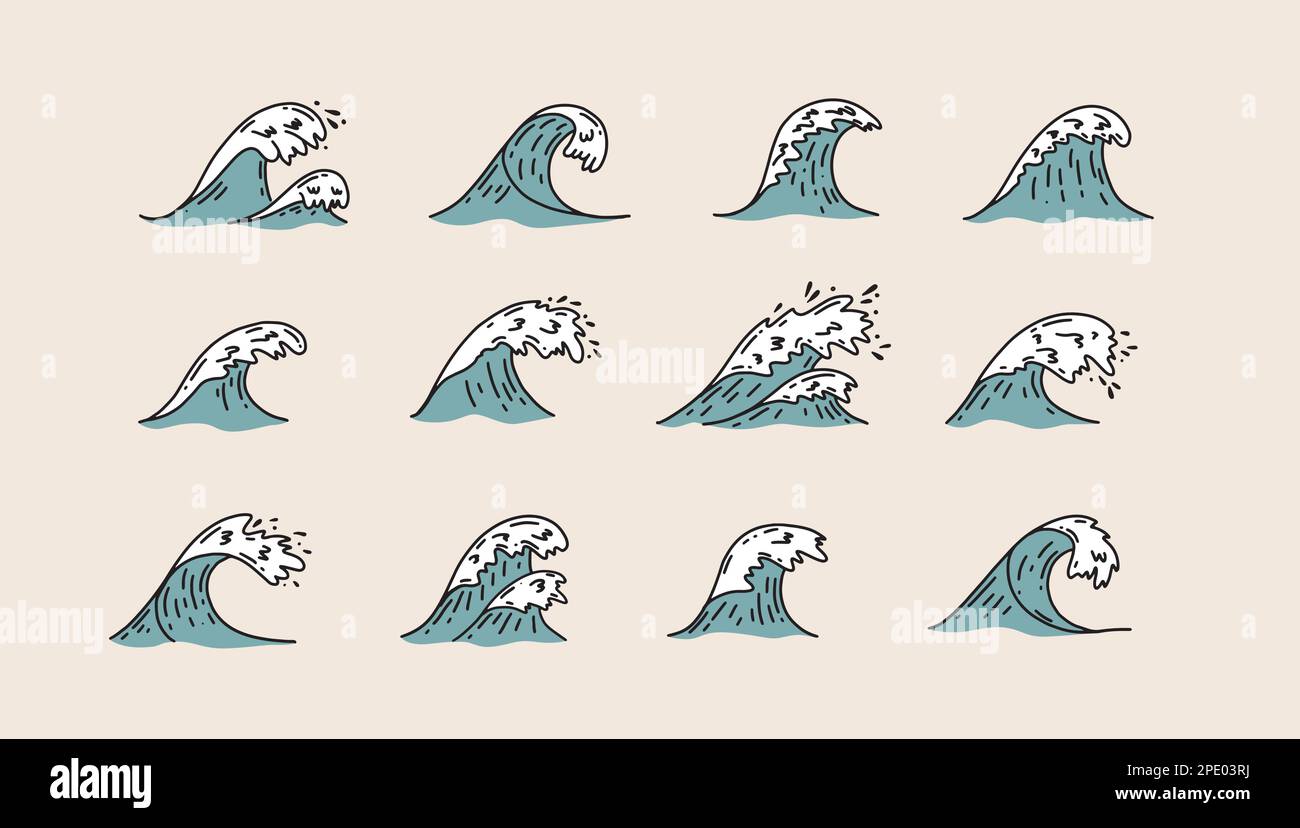 Wave hand drawn illustrations, vector Stock Vector Image & Art - Alamy