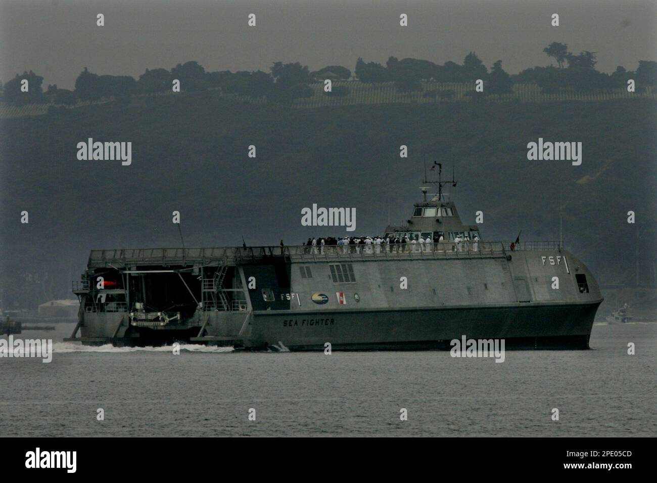 The U.S. Navy's Sea Fighter (FSF I) Navy vessel heads out of San Diego ...