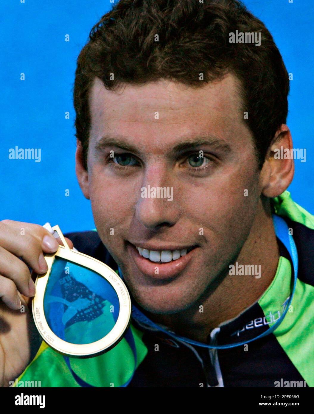 Men's 1500m freestyle final gold medallist Grant Hackett of Australia ...