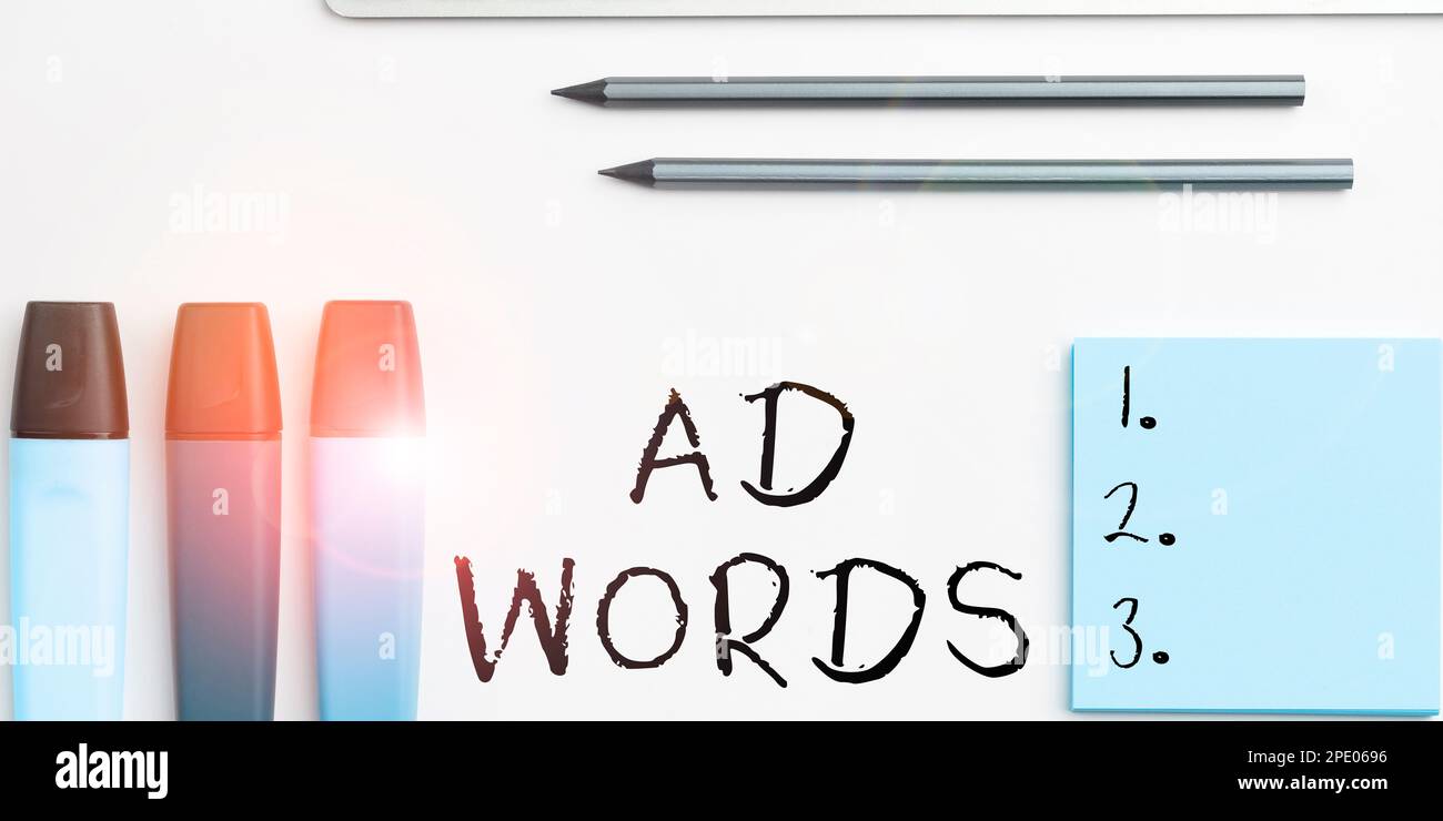 Writing displaying text Ad Words. Word Written on oversee and control ...
