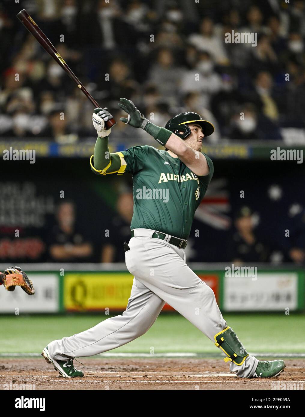 Tokyo, Japan, March 15, 2023, Rixon Wingrove of Australia gets a hit in ...
