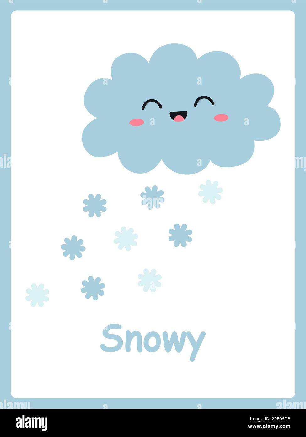 Snowy card. Cute cartoon clouds and snowflakes. Childrens cards for ...