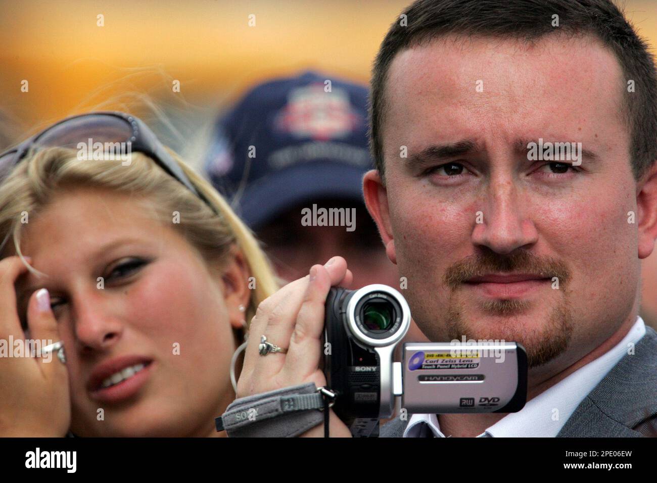 Brett Boggs, right, son of Hall of Fame Inductee Wade Boggs videos his ...