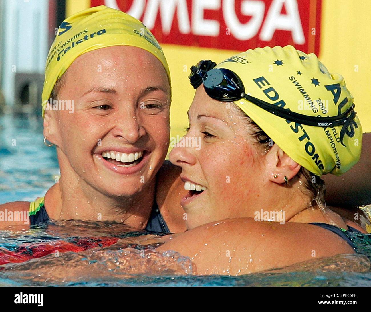 Australia's Jade Edmistone, right, is congratulated by teammate Brooke ...