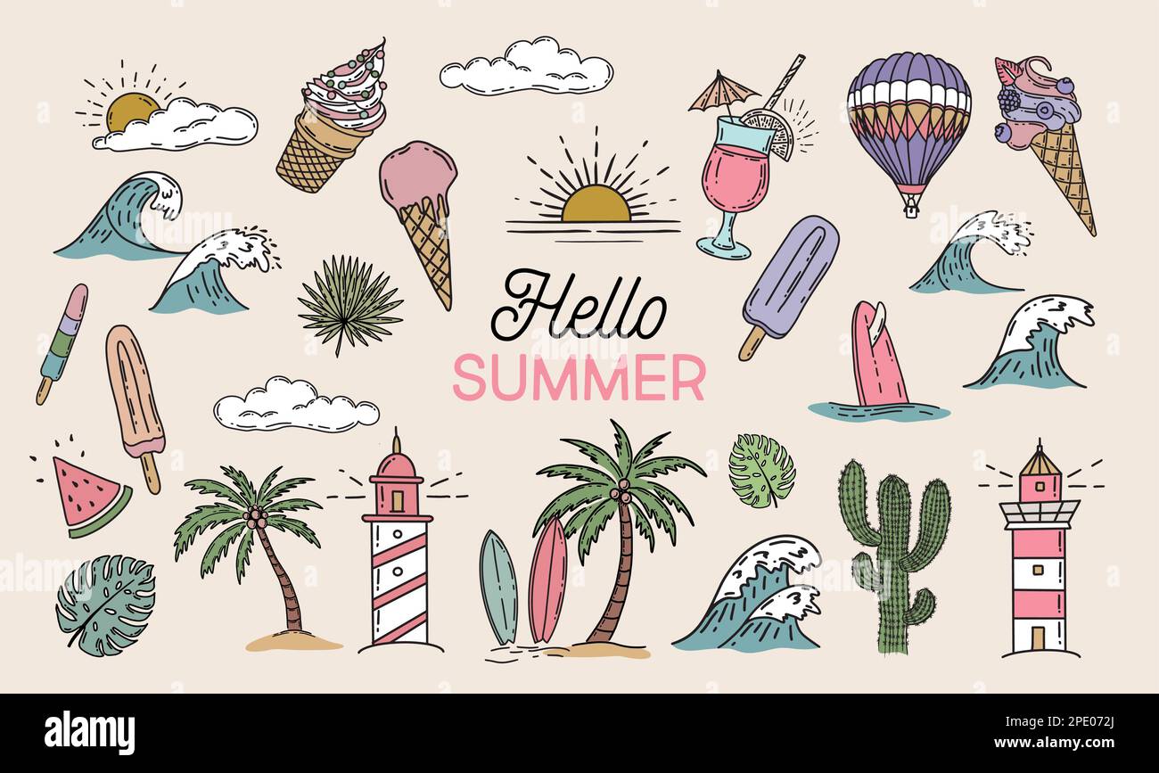 Summer icon set, hand drawn illustration Stock Vector Image & Art - Alamy
