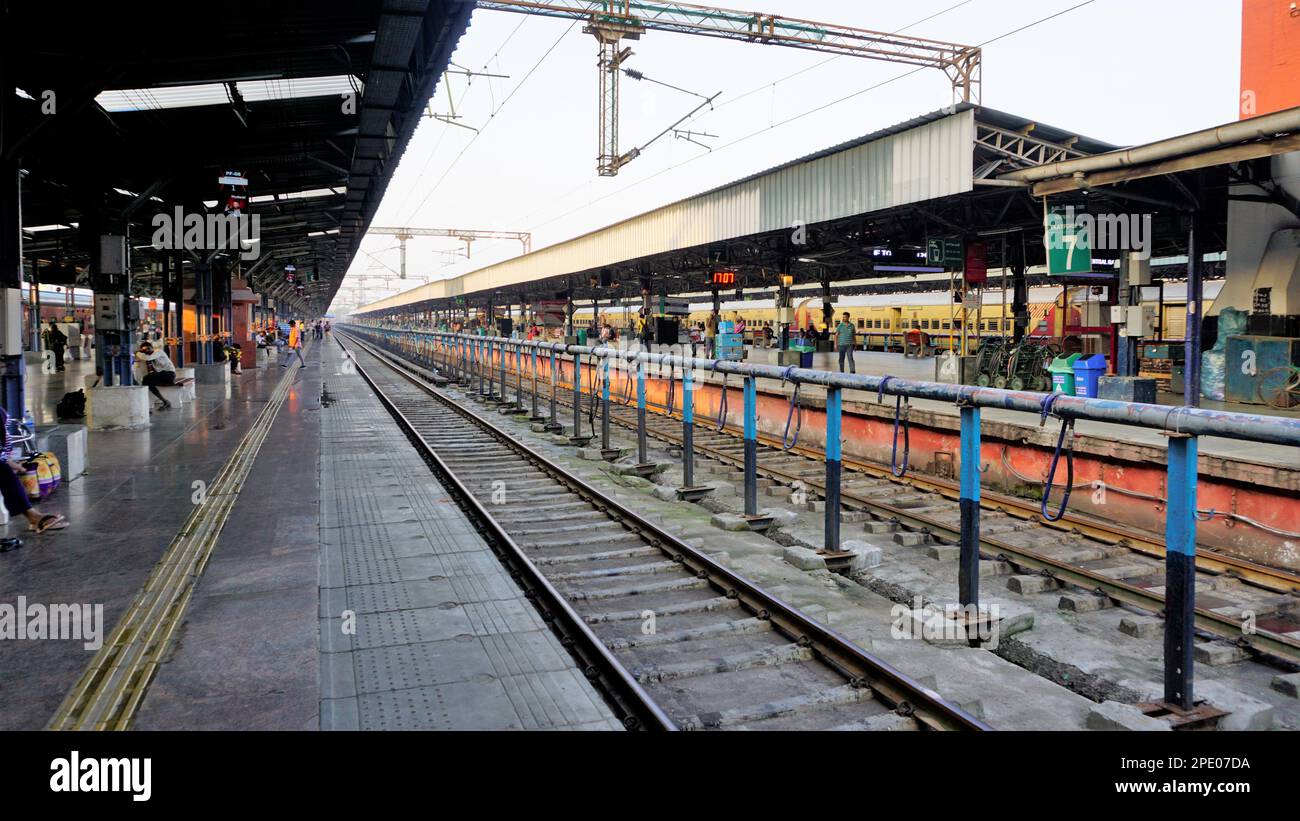 Chennai,Tamilnadu,India-December 29 2022: View of railway track in platforms of Chennai Central ...