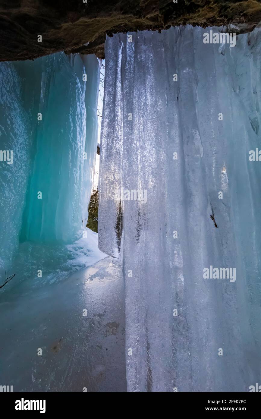 Behind the Curtains ice formation, used by ice climbers in Pictured ...