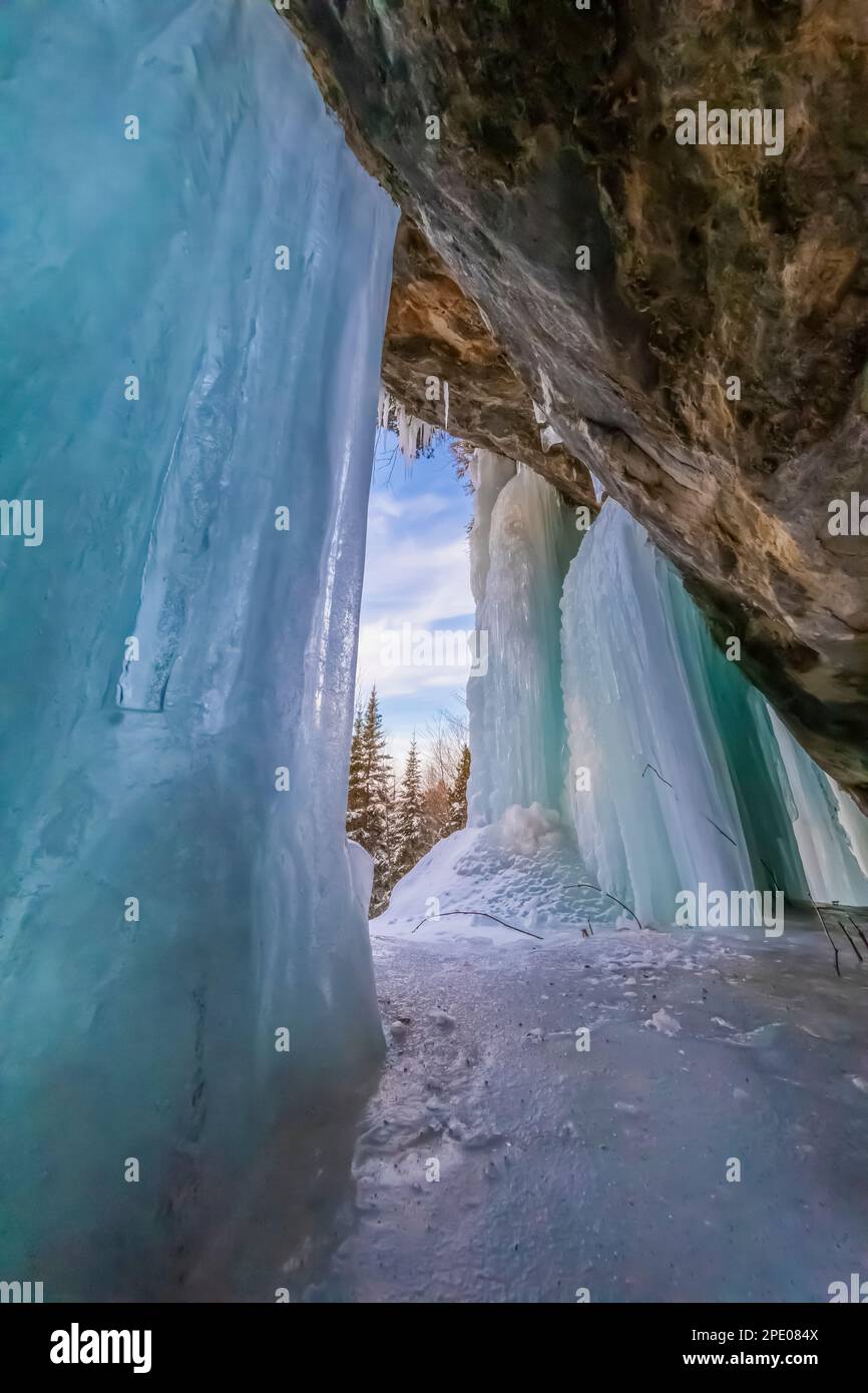 Behind the Curtains ice formation, used by ice climbers in Pictured ...