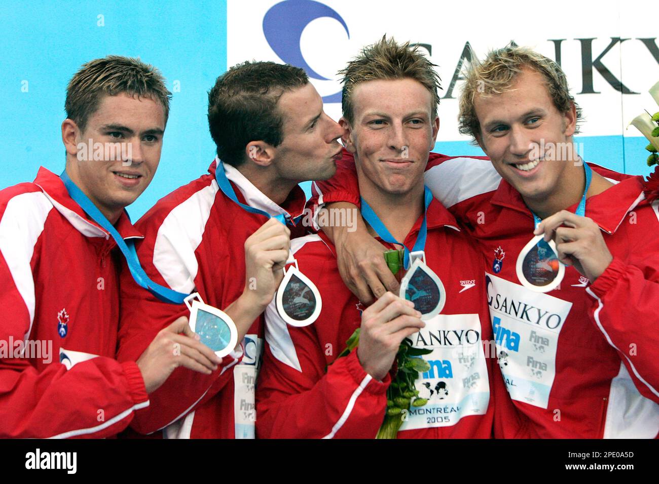 From left to right: Canada's men's 2 x 200-meter freestyle team, Andrew ...